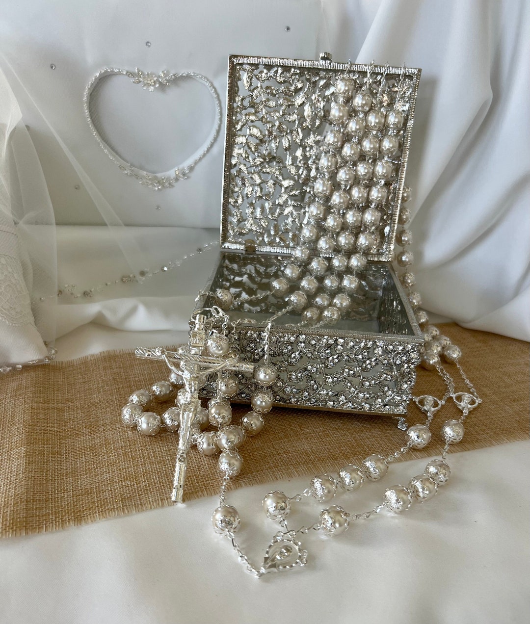 Wedding Lasso With Box, Ivory Pearl Silver Chain Wedding Lasso in ...