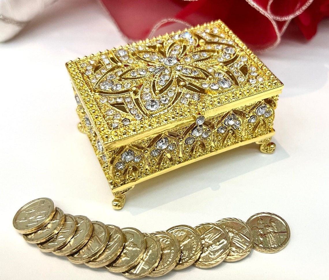 Wedding Arras Box and FREE COINS Vintage Rectangle wedding - Etsy