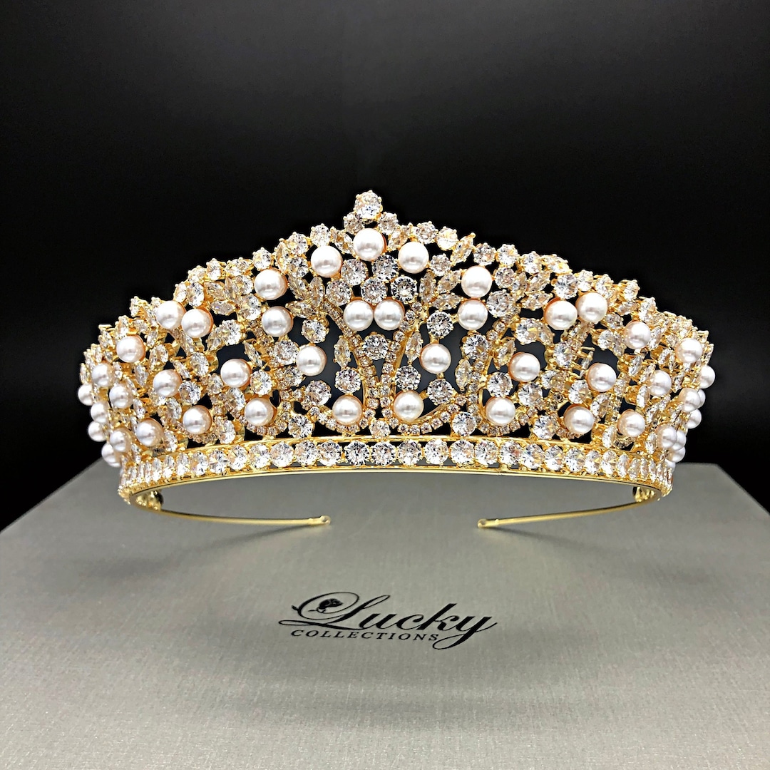 PEARL Bridal Crown, Quinceanera Tiara, Tiara De Perlas, Gold Tiara With ...