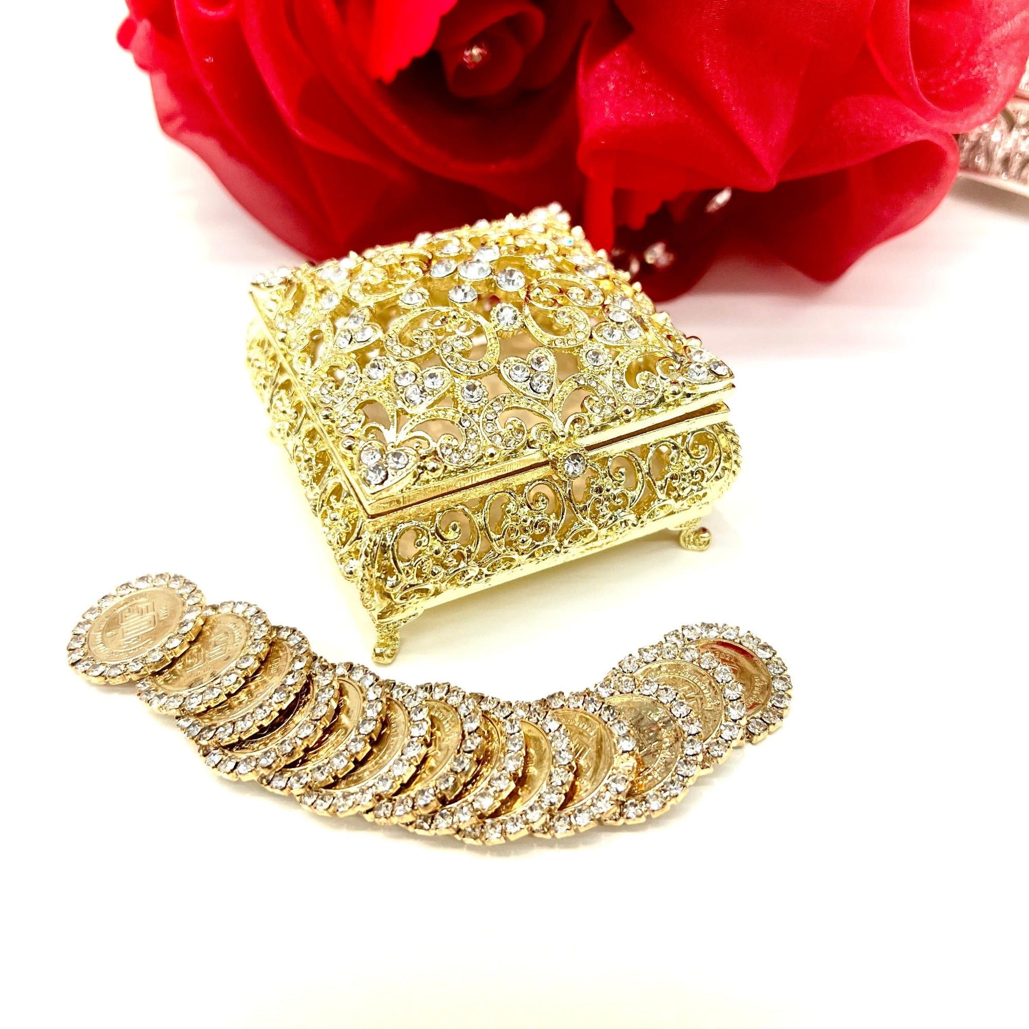 Wedding Arras Box and FREE Coins-rhinestone Square Spanish Coin Ritual ...