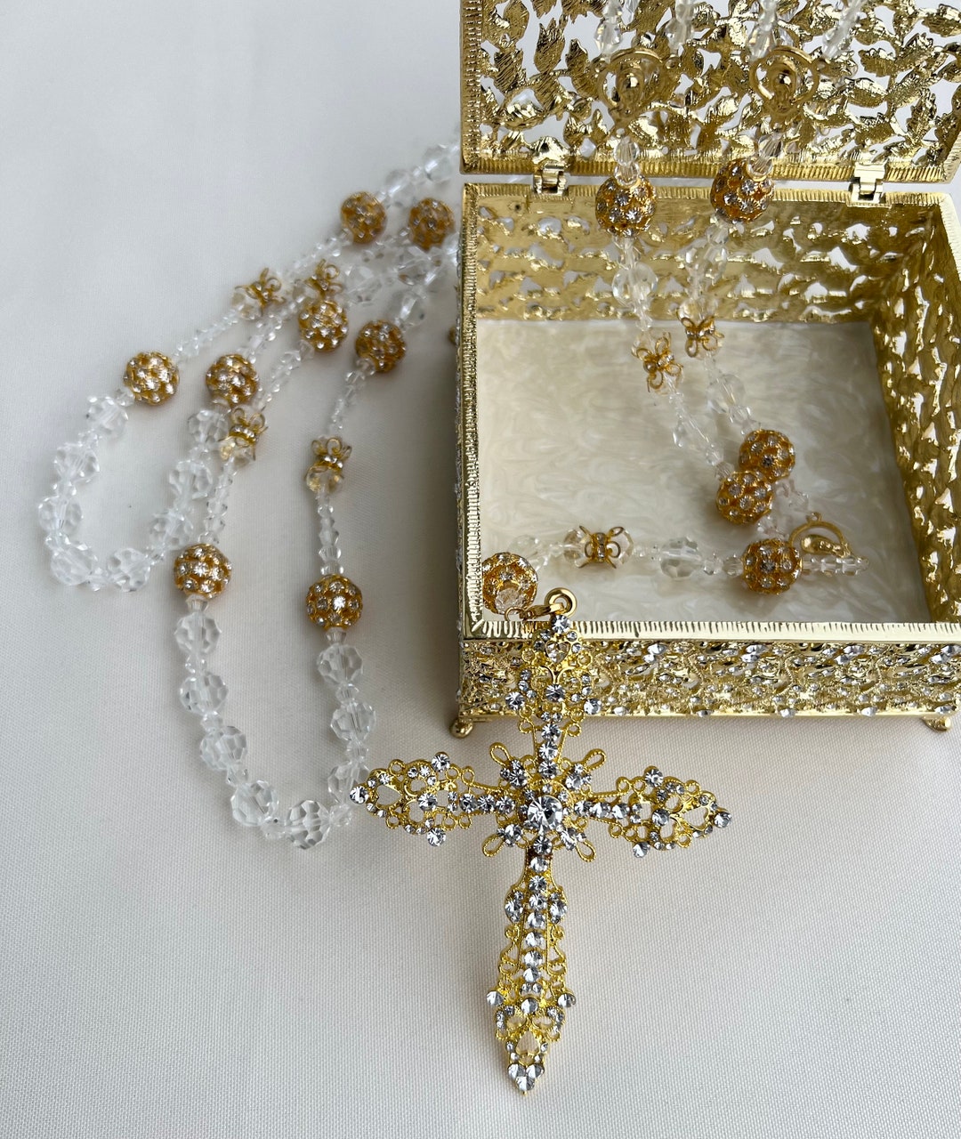 Wedding Lasso & Box Combo, Rhinestone and Crystal Galore With Filigree ...