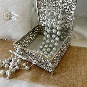 Wedding Lasso With Lasso Box, White Pearl Silver Chain Wedding Lasso ...
