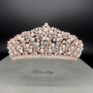 PEARL Bridal Crown, Quinceanera Tiara, Tiara De Perlas, Gold Tiara With ...