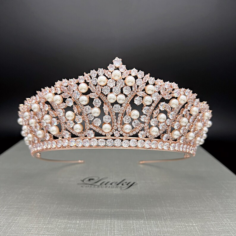 PEARL Bridal Crown, Quinceanera Tiara, Tiara De Perlas, Gold Tiara With ...