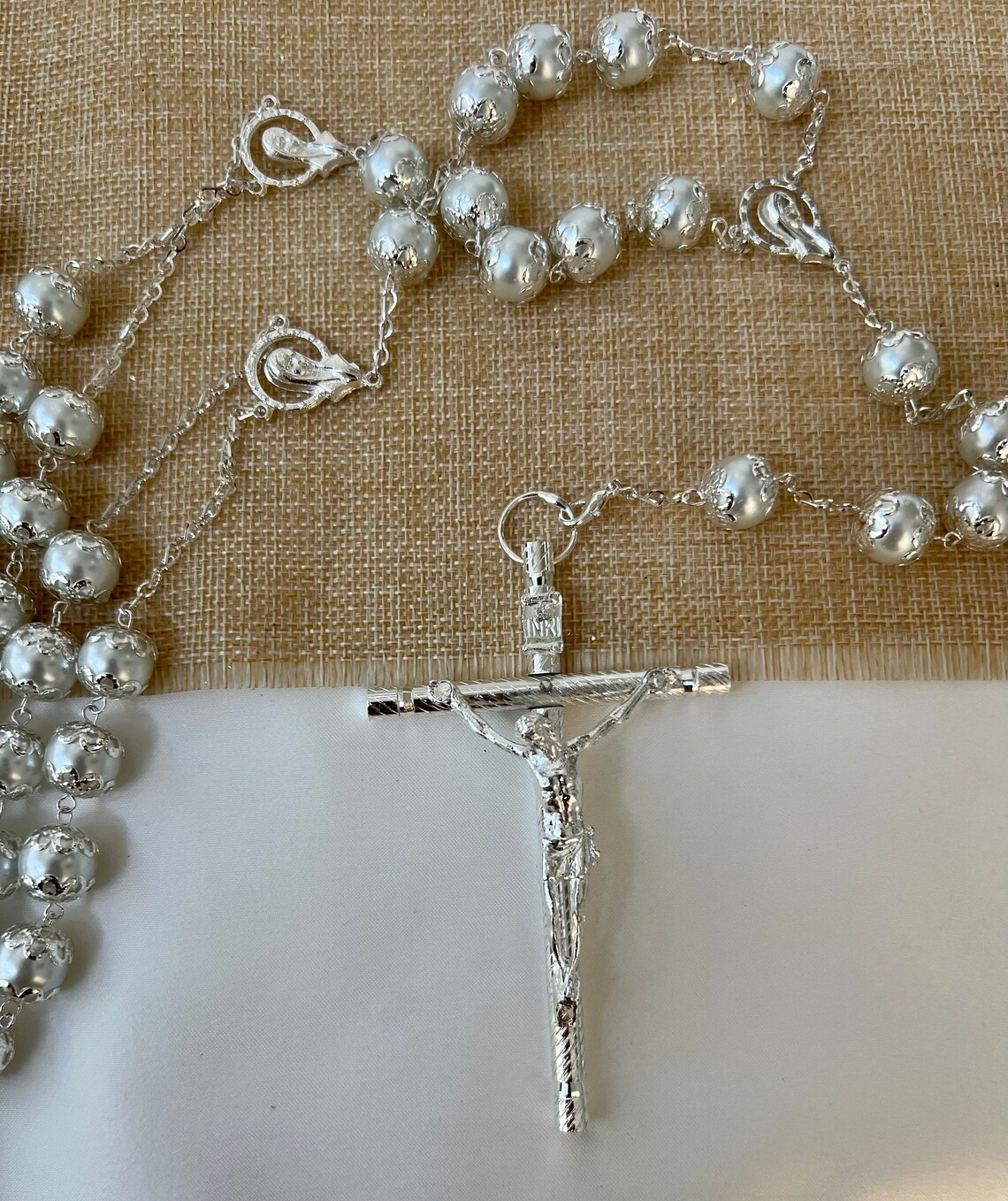 Wedding Lasso Rosary With Cross , White Pearl Chain Wedding Lasso by ...