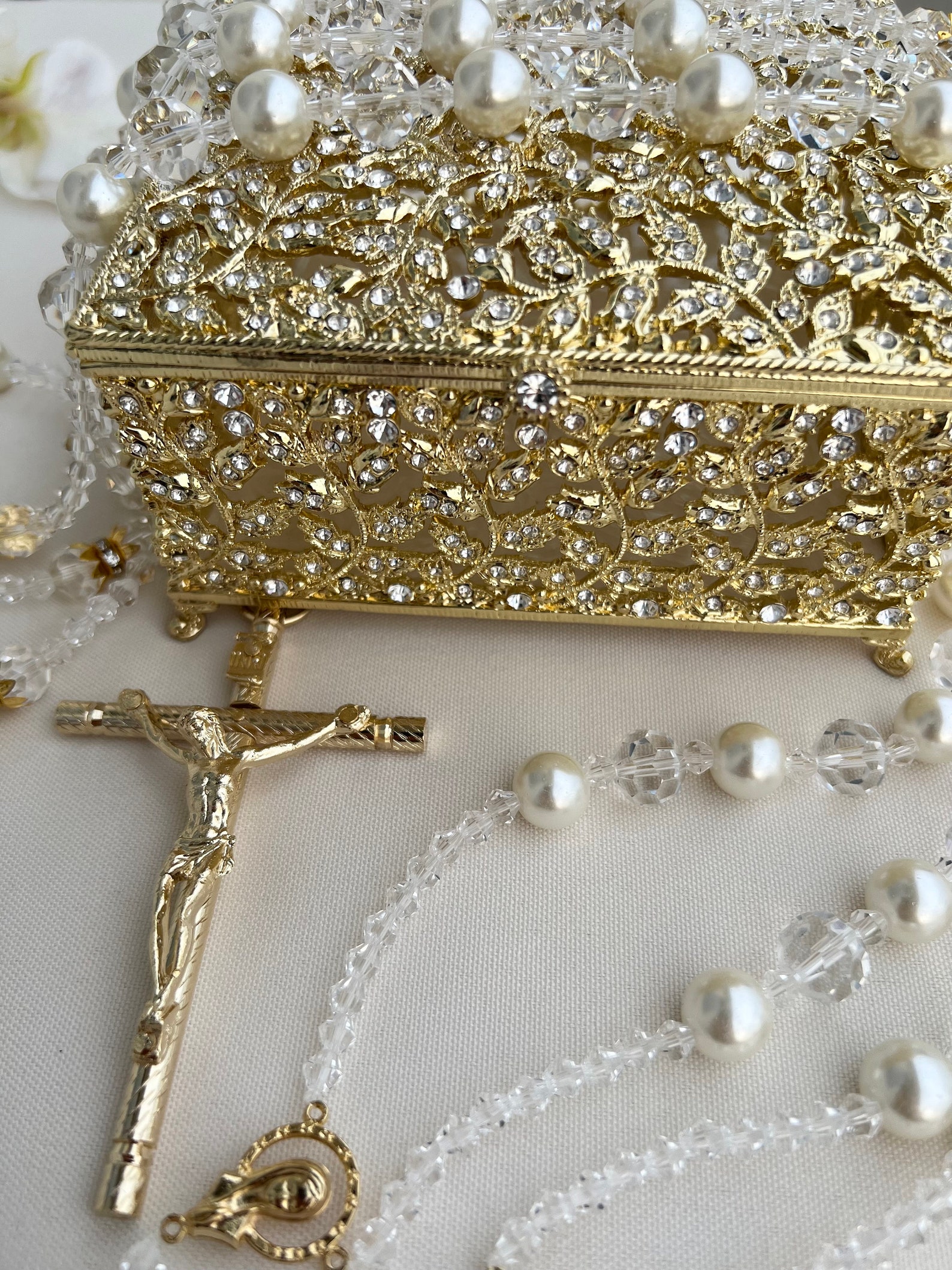 Wedding Lasso With Box, Ivory Pearl and Crystal Bead Lazo by Lucky ...