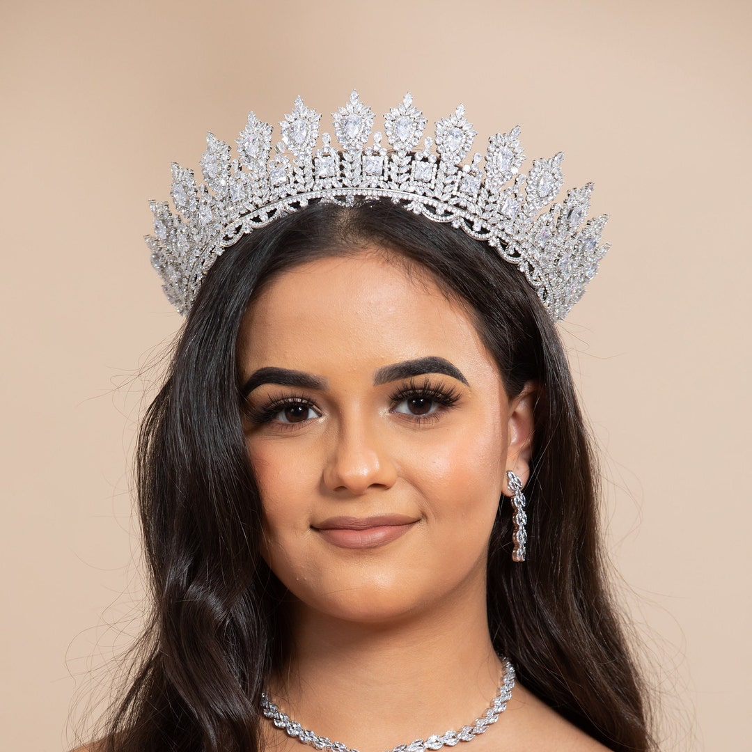 TALL FULL CIRCLE Round Tiara Royalty Cubic Zirconia Bridal - Etsy