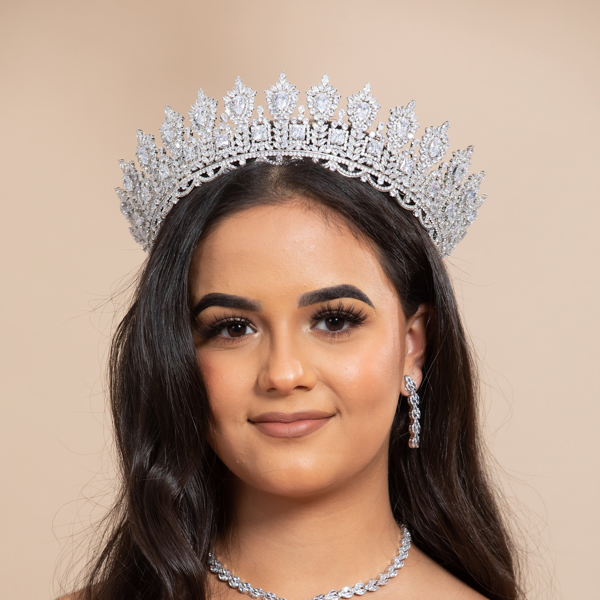 TALL FULL CIRCLE Round Tiara Royalty Cubic Zirconia Bridal - Etsy