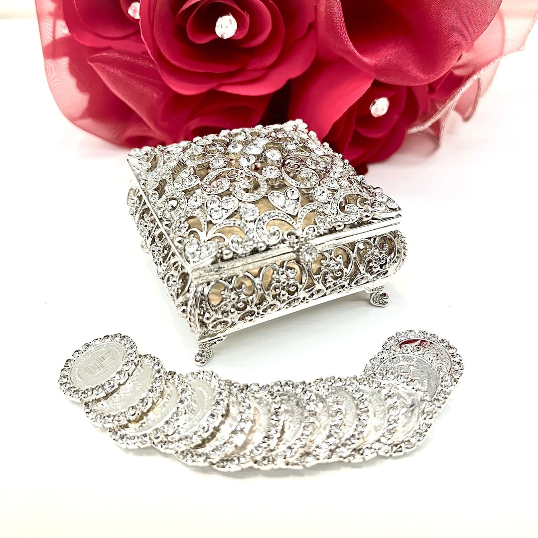 Wedding Arras Box and FREE Coins-rhinestone Square Spanish Coin Ritual ...