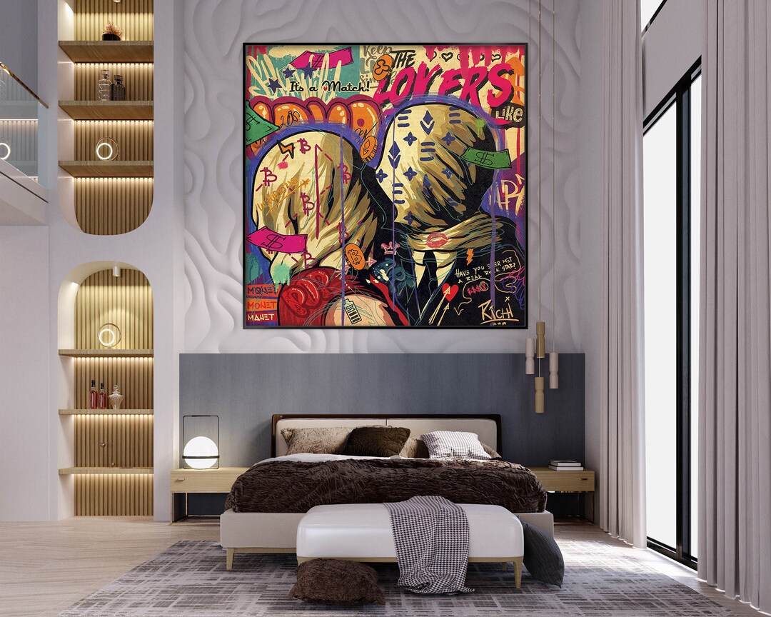 Lovers,100% Hand Painted, Graffiti Art, Pop Art Painting, Wall Decor ...