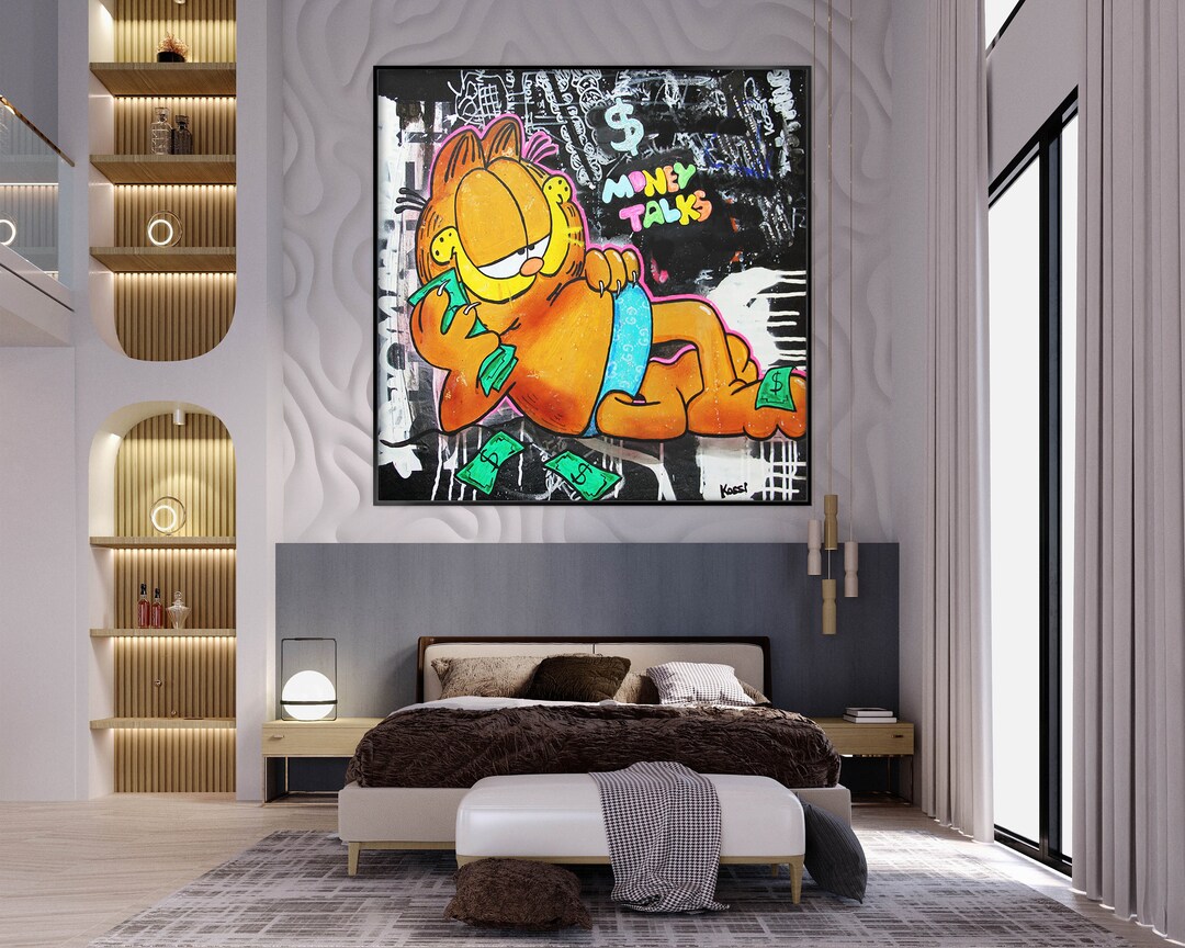 Garfield, 100% Hand Painted, Graffiti Art, Pop Art Painting, Wall Decor ...