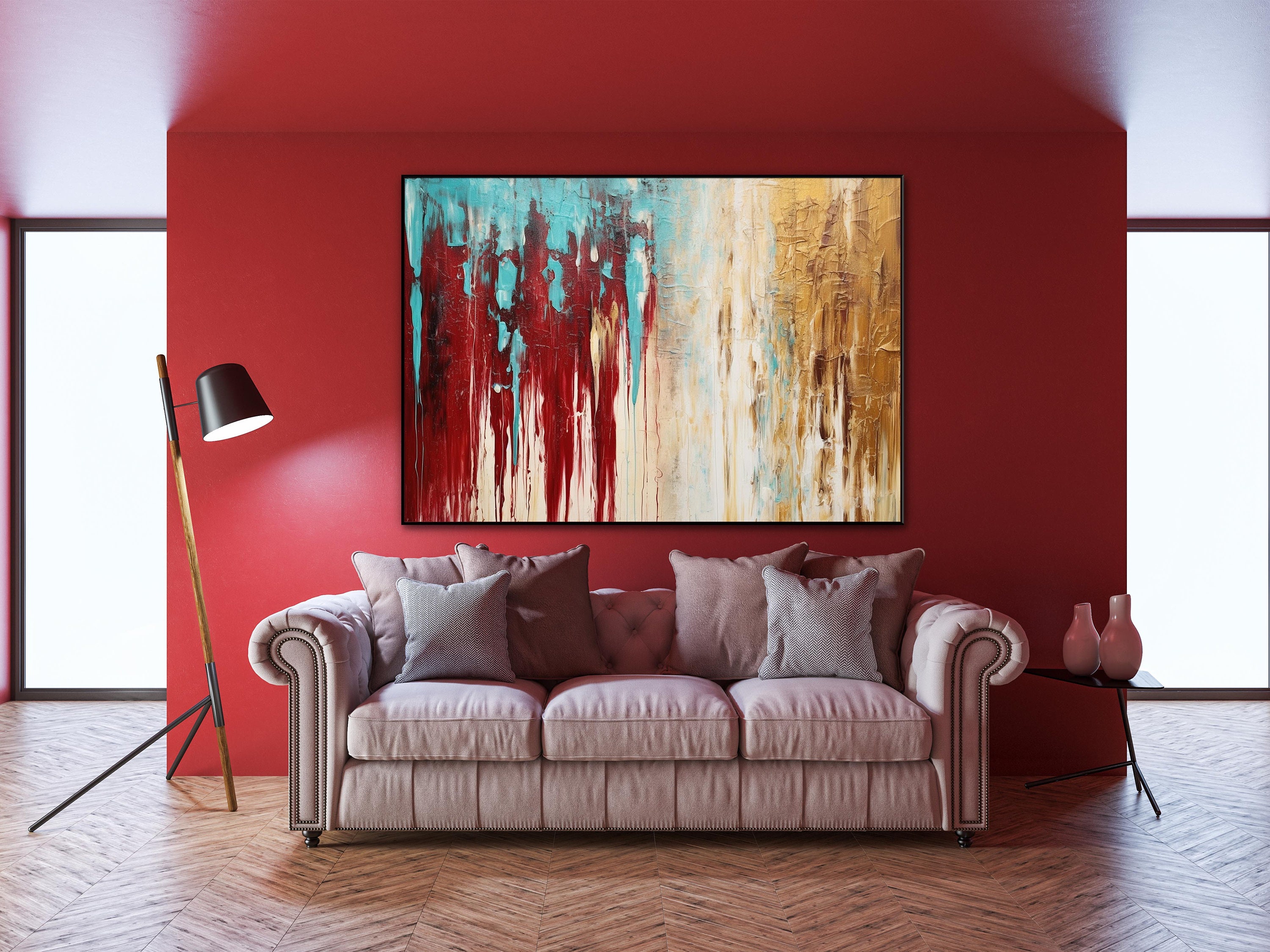 Gold, Maroon, Blue 100% Hand Painted, Textured Painting, Abstract Oil ...