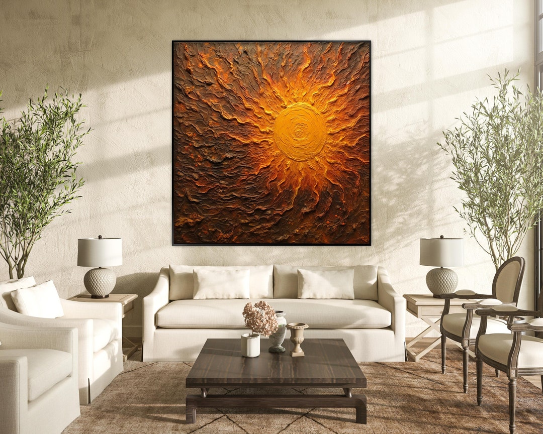 Sun Rays and Sun 100% Hand Painted, Textured Painting, Abstract Oil ...