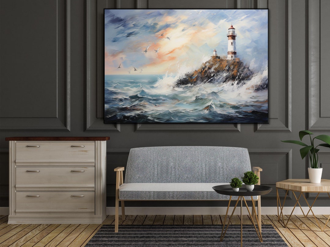 Lighthouse, 100% Hand Painted, Textured Painting, Abstract Oil Painting, Acrylic Painting, Wall ...
