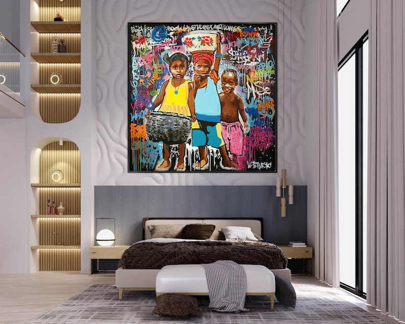 Hand Painted African Kids Graffiti Art: Pop Art Oil Painting - Etsy