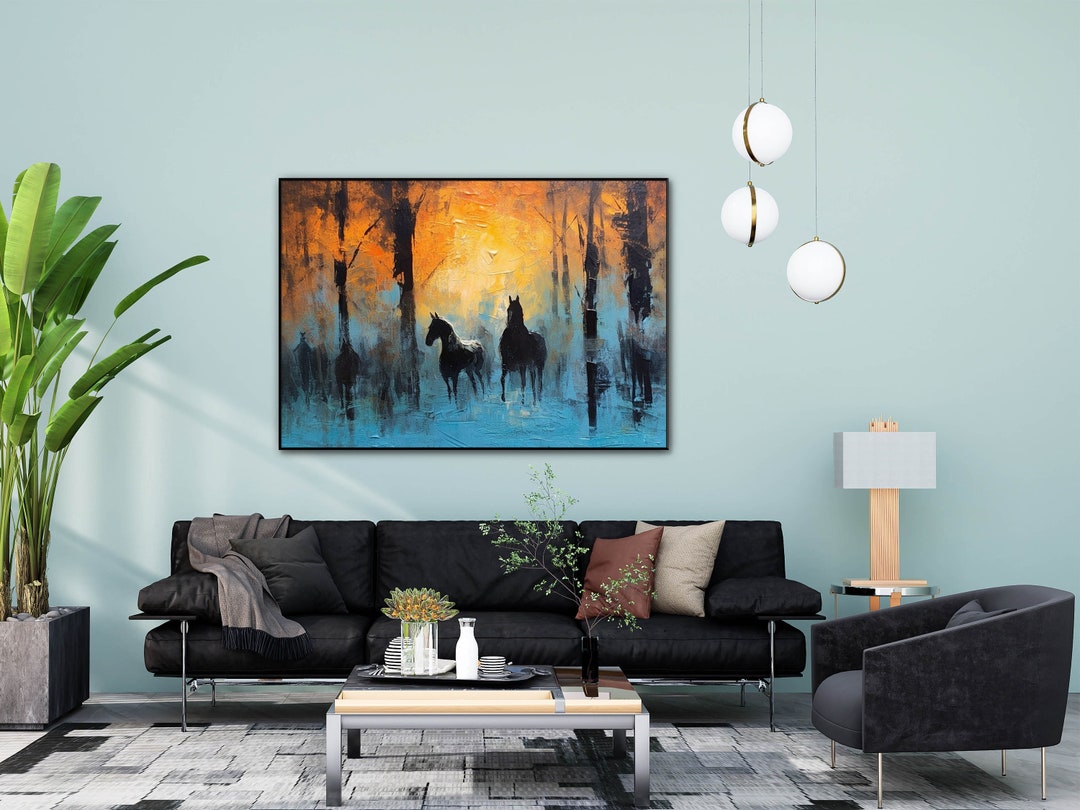 Hand Painted Horses Oil Painting: Abstract Textured Wall Art - Etsy