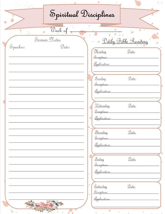 Printable Sermon Notes and Spiritual Disciplines Tracker | Etsy