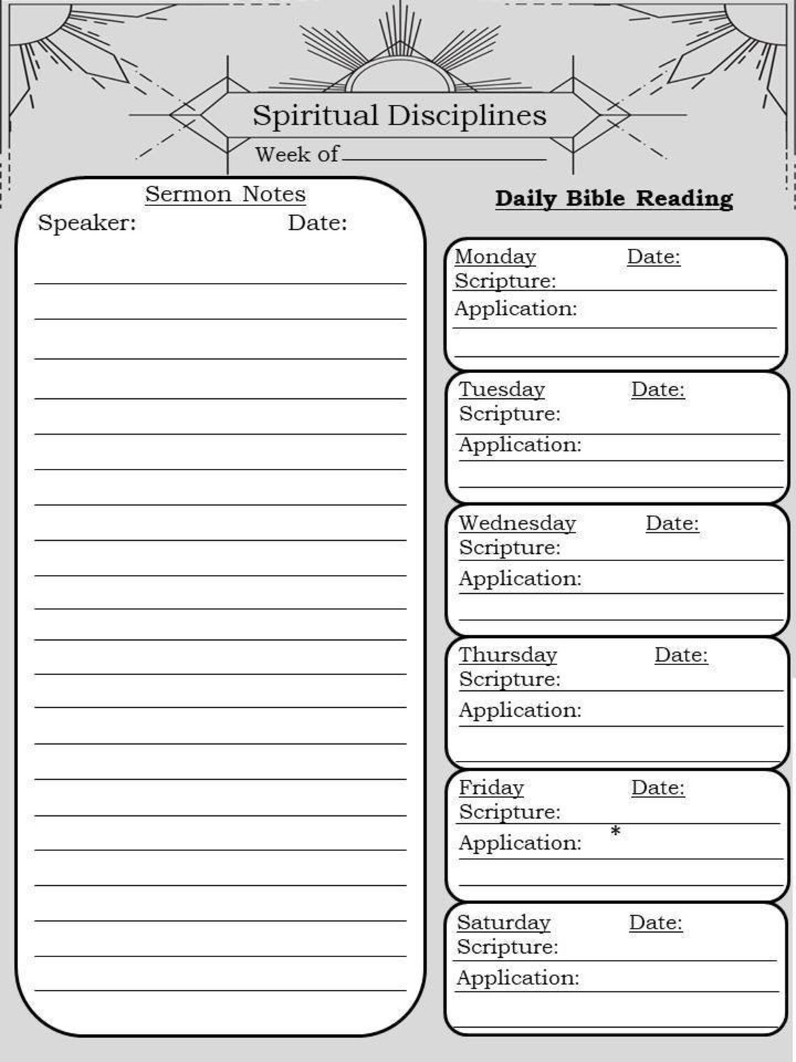 Printable Spiritual Discipline Tracker and Sermon Notes - Etsy