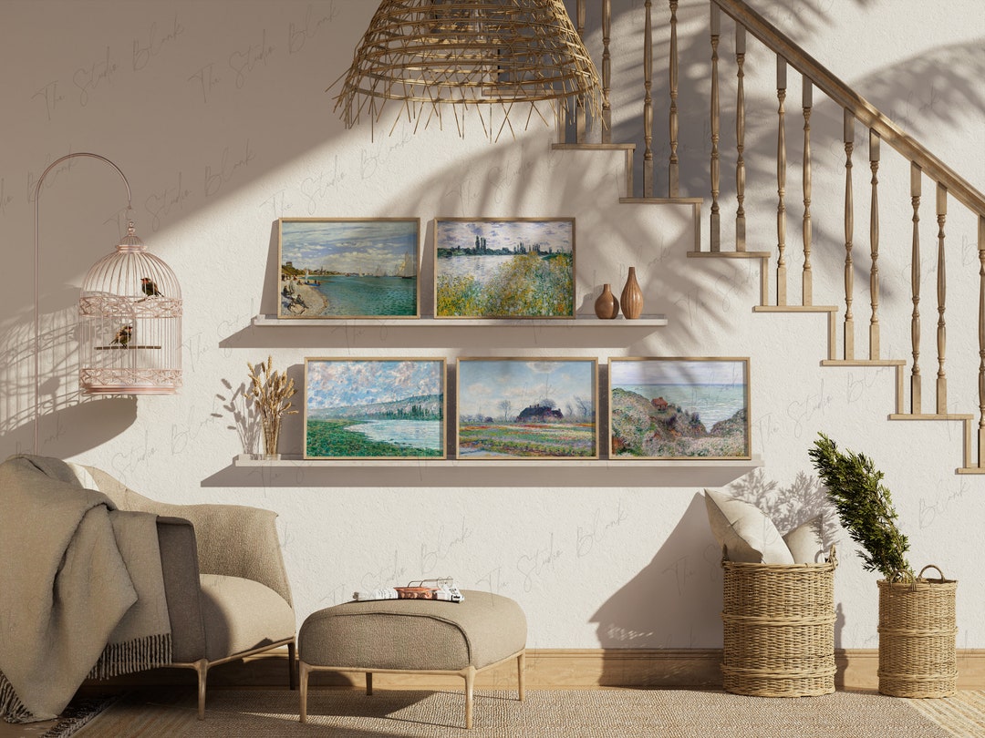 5 Horizontal Frames Gallery Wall Mock-up, Wood Frame Mockups, Natural ...