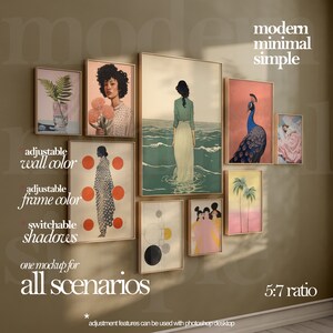 Set of 9 Angled View Gallery Wall Frame Mockup, Editable Art Print ...