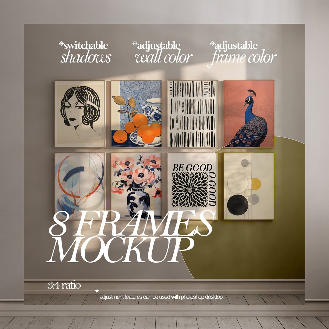 8 Frames Mockup, Gallery Wall Frame Mockup, Modern Art Print Mock-up ...