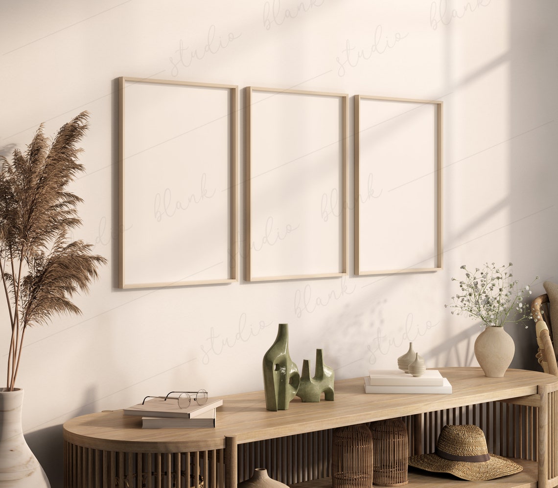 3 Boho Frames Mockup, Woord Frame Artwork Mock Ups, Interior Mockup ...