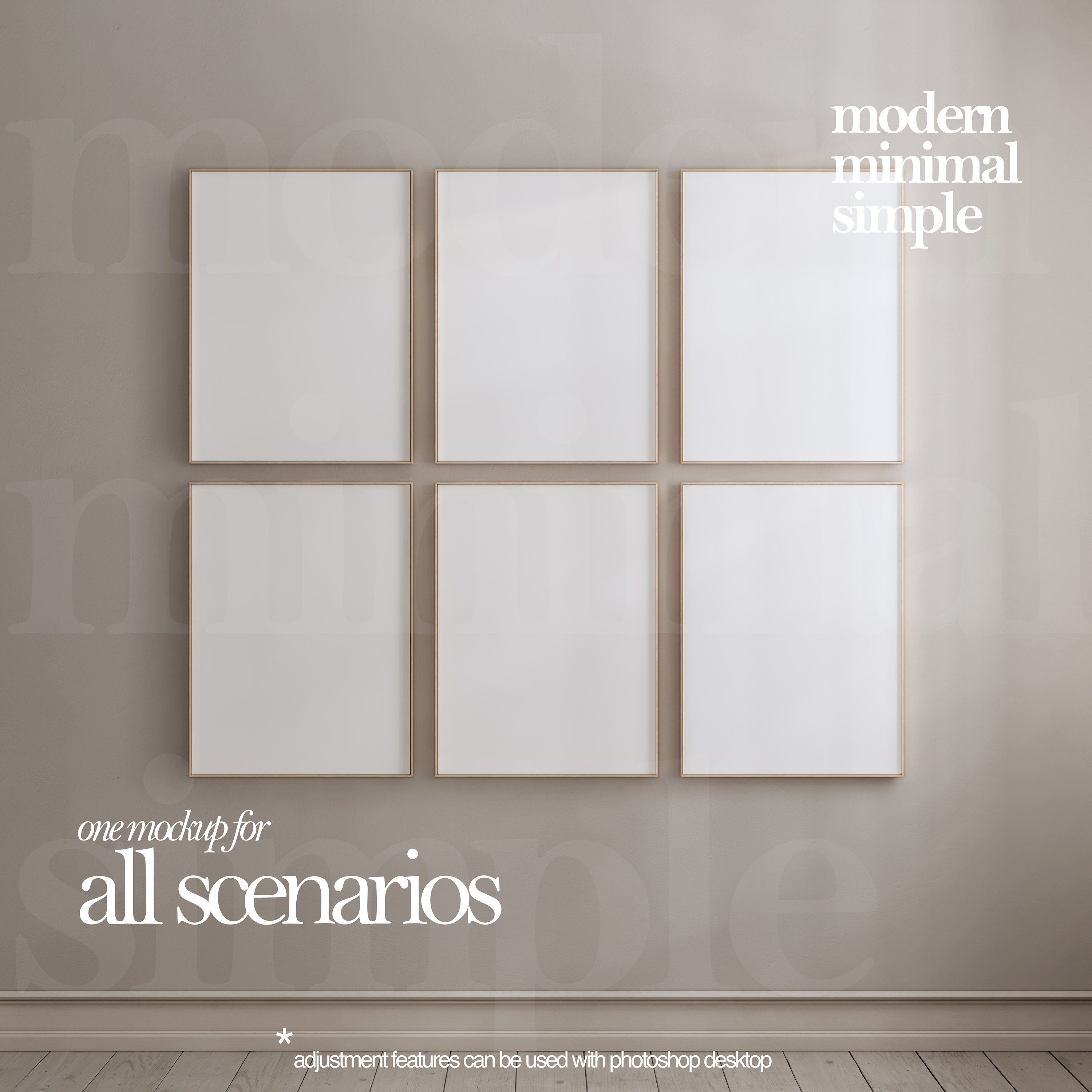 6 Frames Mockup, Gallery Wall Mockup, Wall Frame Color Adjustable Mock ...
