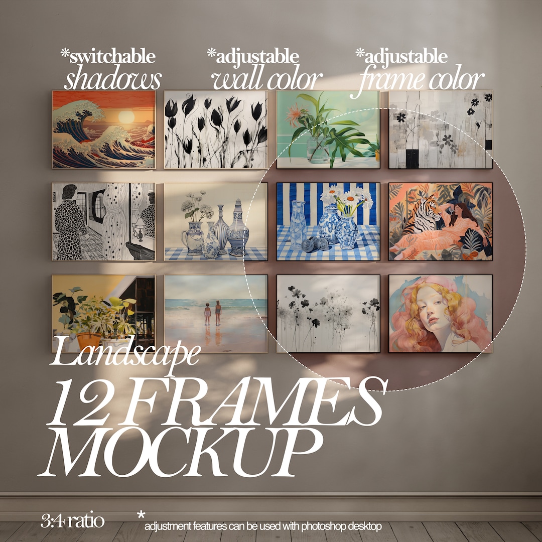 Horizontal 12 Frames Mockup, Eclectic Gallery Wall Art Mockup, Modern ...