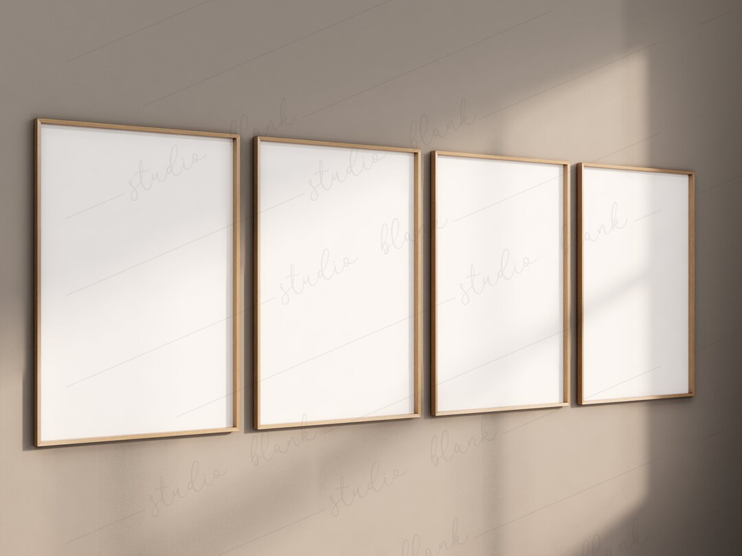 4 Frames Print Mockup, Printable Art Mockup, Modern Minimalist Wood ...