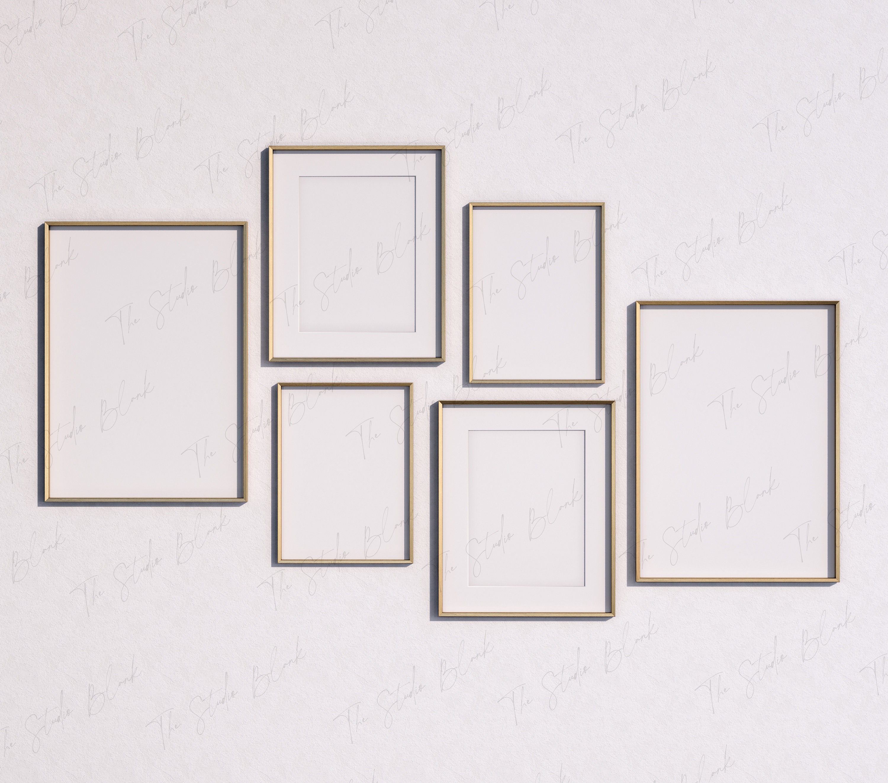 6 Frame Wall Mockup, Gold Frames Mockup, Minimalistic Mock Up, Art ...