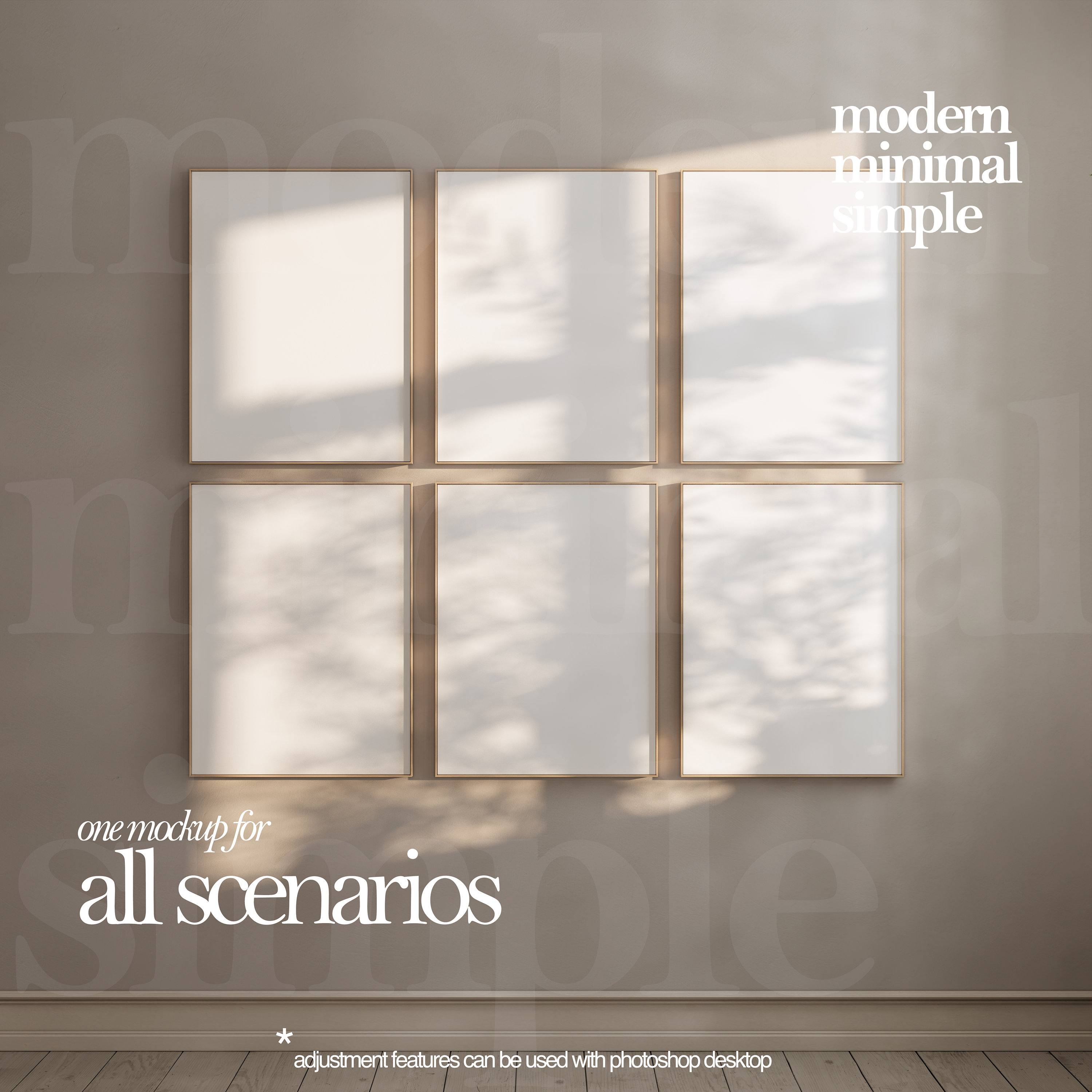 6 Frames Mockup, Gallery Wall Mockup, Wall Frame Color Adjustable Mock ...