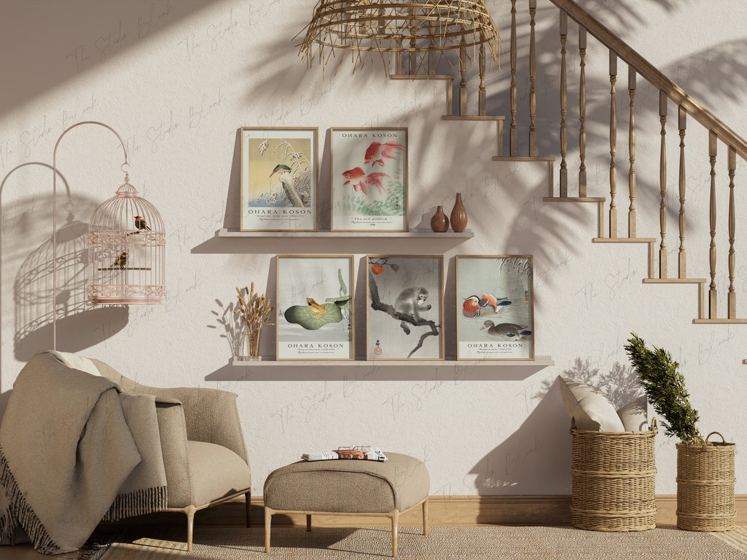 5 Vertical Frames Gallery Wall Mock-up, Boho Set Frame Mockups, Natural ...