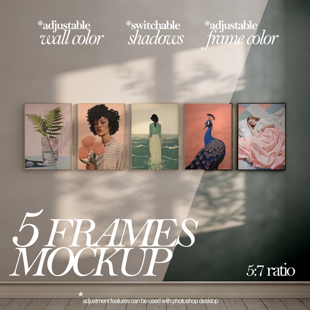 5 Frames Mockup, Set of 5 Gallery Wall Mockup, Color Change Art Print ...