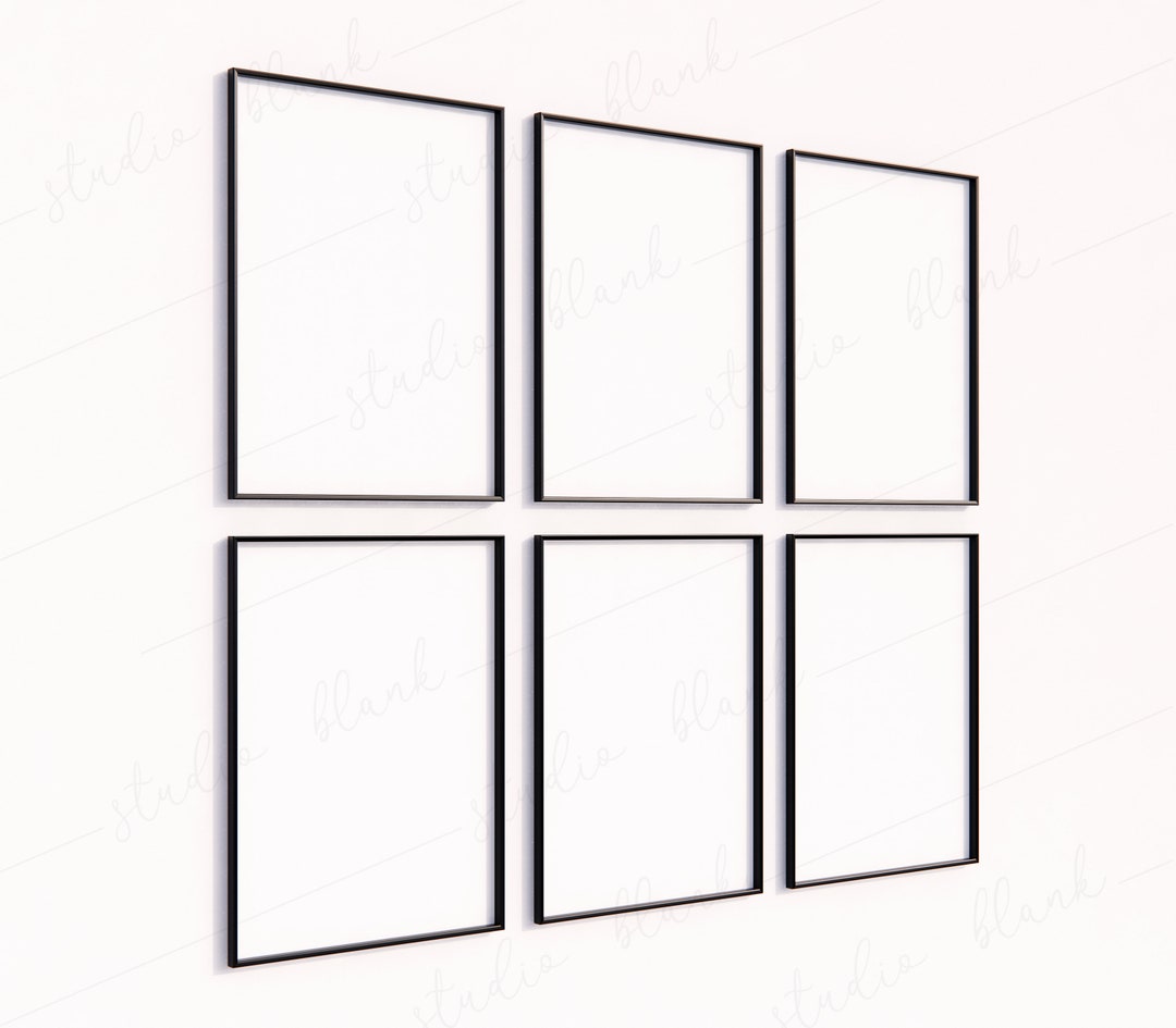 6 Black Frames Mockup, Side View Six Frames Mock Up, Art Print Mockup ...