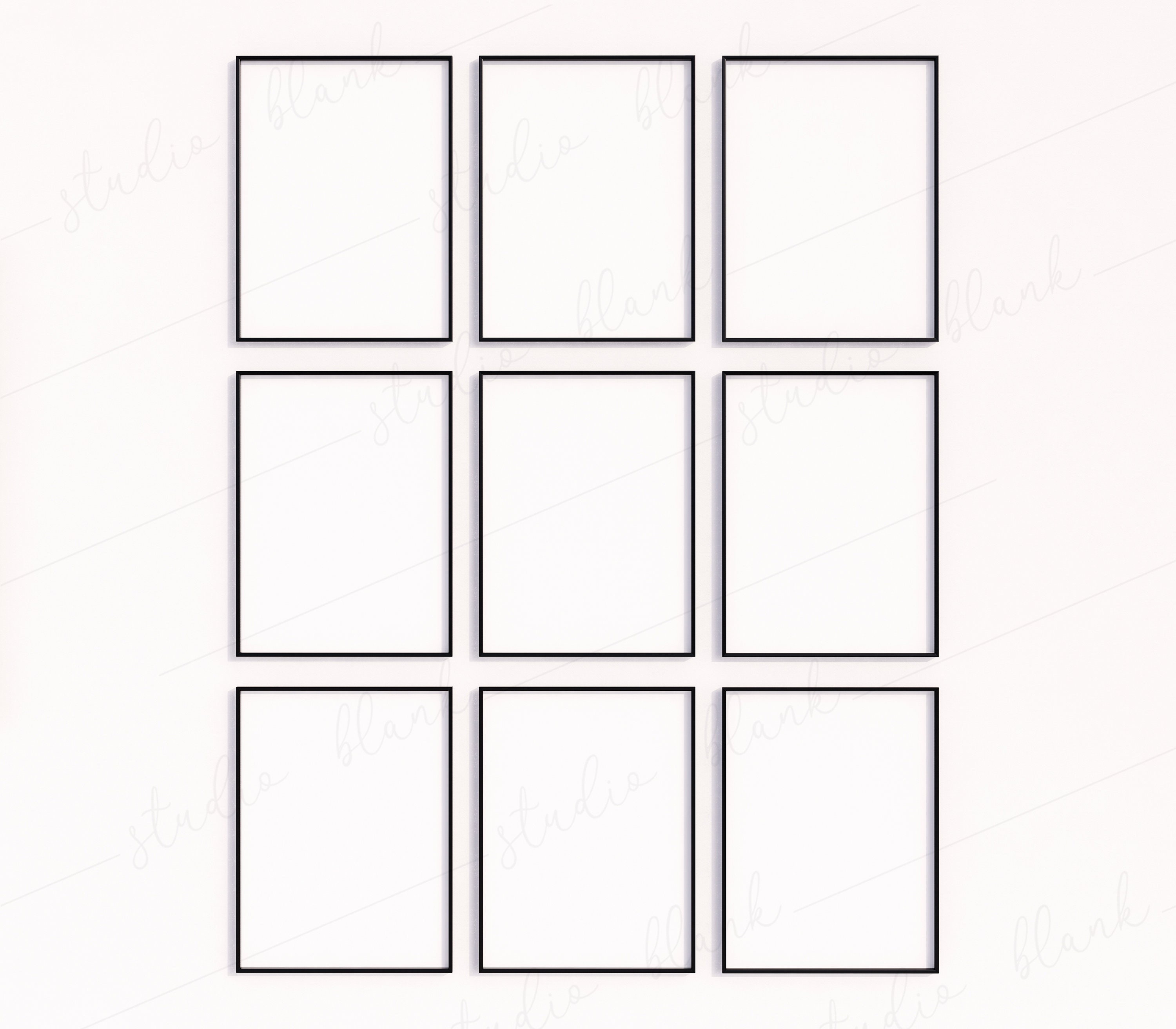 9 Black Frames Mockup, Simple 9 Frames Mock Up, 3:4 Art Print Mockup ...