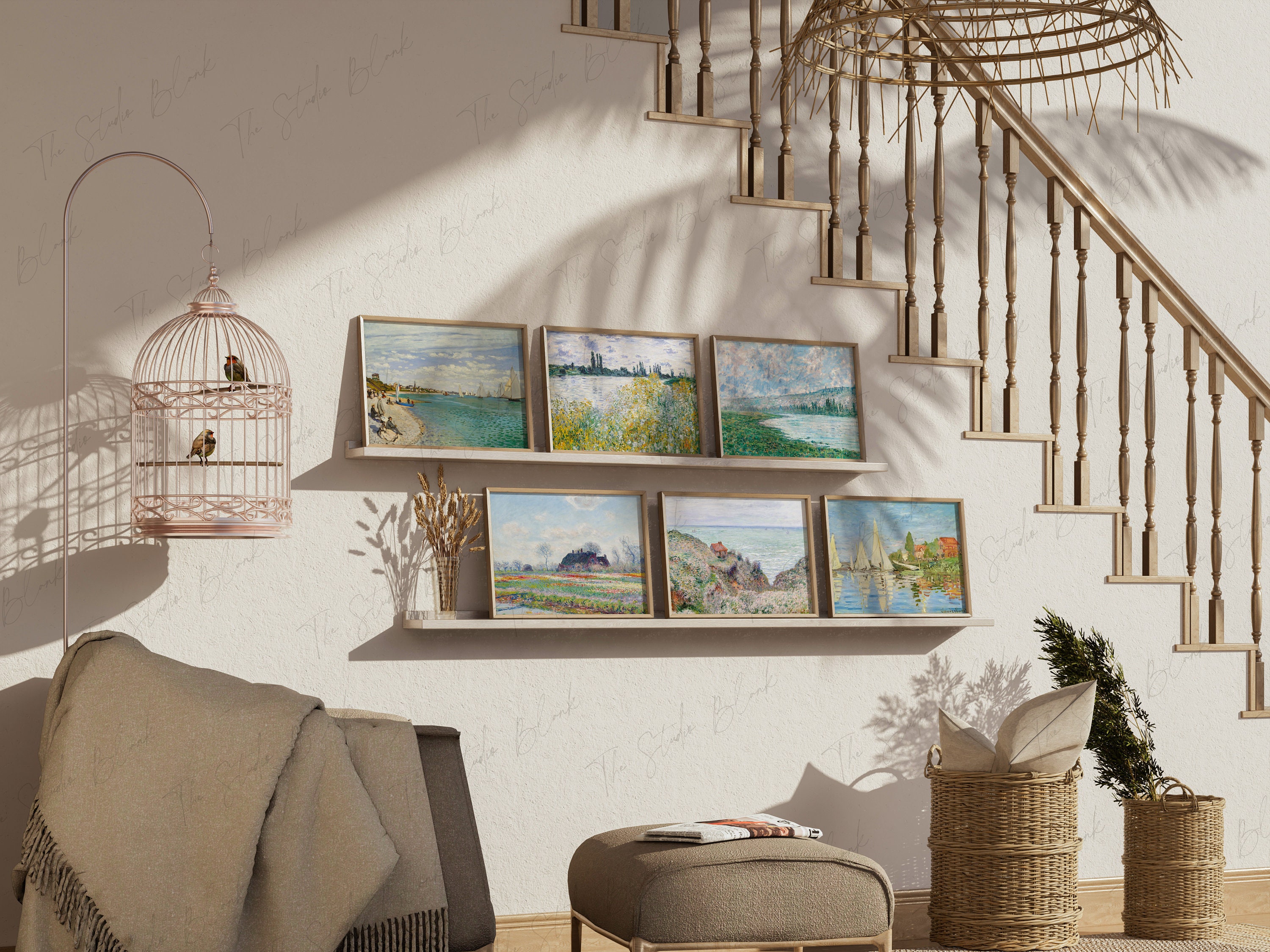 6 Landscape Frames Mockup, Gallery Wall Mockup, Horizontal Wood Frames ...