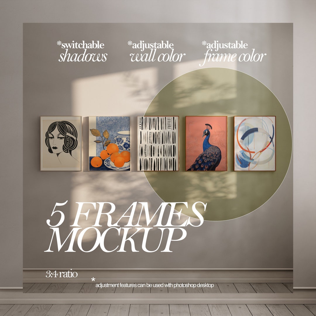 5 Frames Mockup, Gallery Wall Frame Mockup, Canvas Mock-up, Color ...