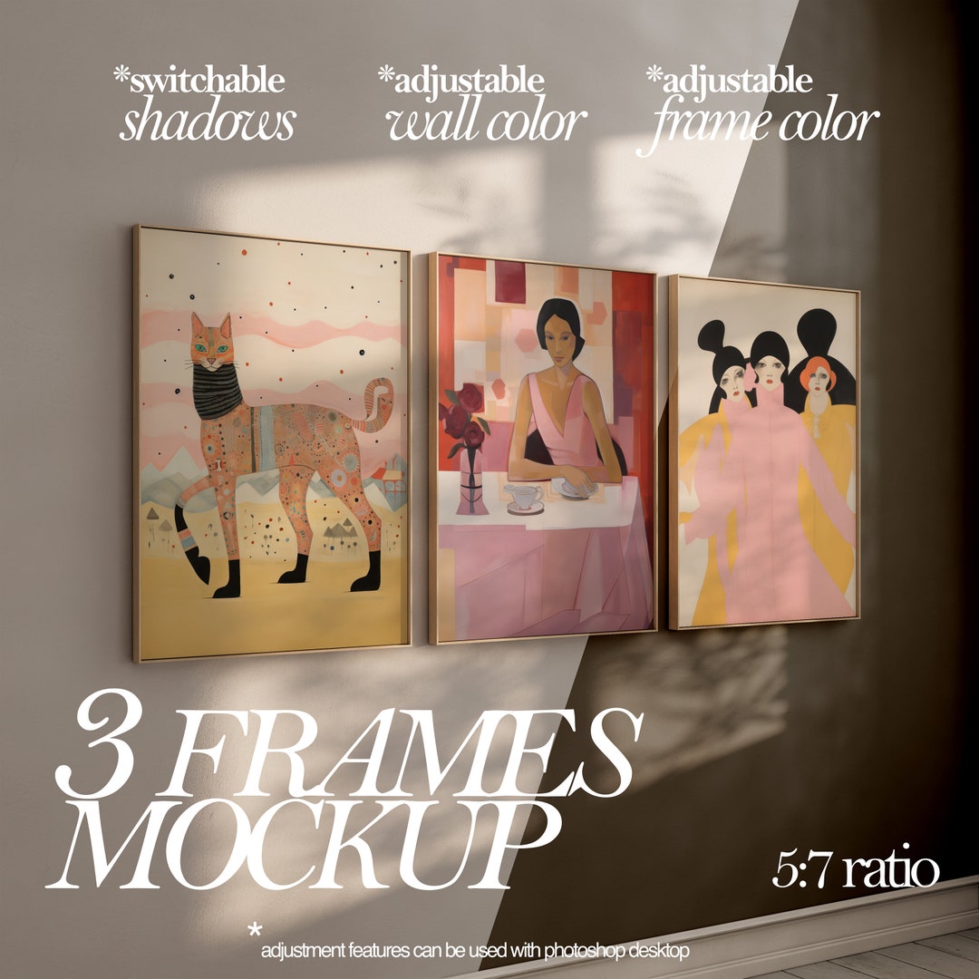 3 Frames Mockup, Editable Color Art Print Mock Up, Iso Din 5x7 Ratio ...