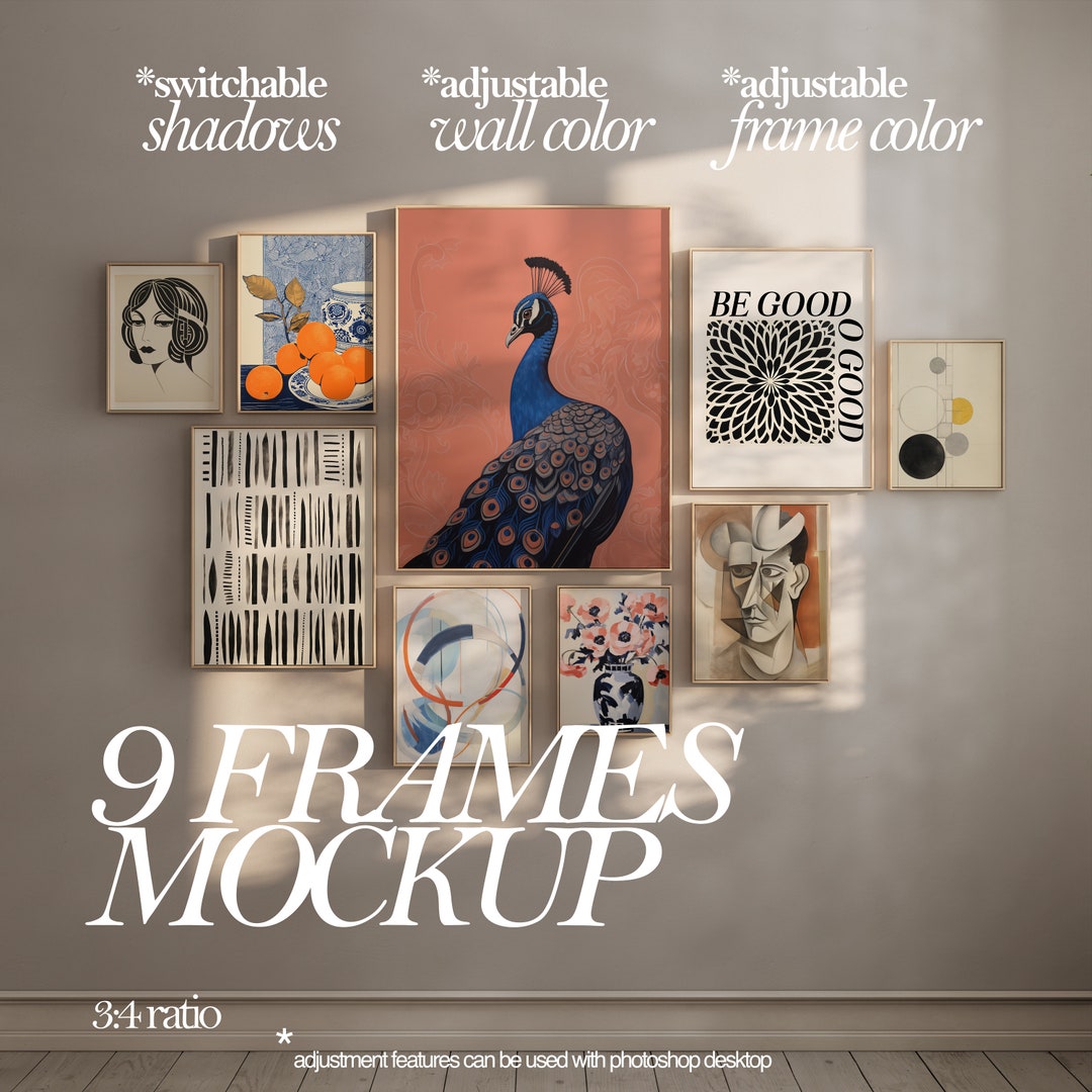 Gallery Wall Mockup, Modern 9 Frames Mockup, Set of 9 Print Wall Art ...