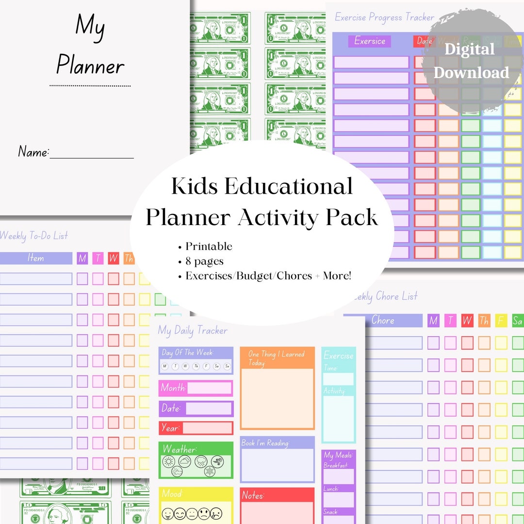 Printable Planner for Kids | Educational Activity Set | Trackers and ...