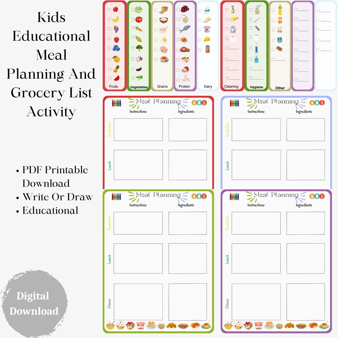 Printable Educational Meal Planner and Grocery List Activity Set for ...