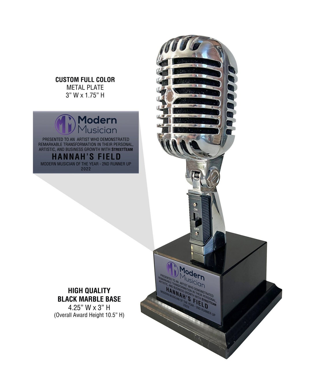 Microphone Trophy Award - Rockstar Real Metal Vintage Mic Award - Black ...