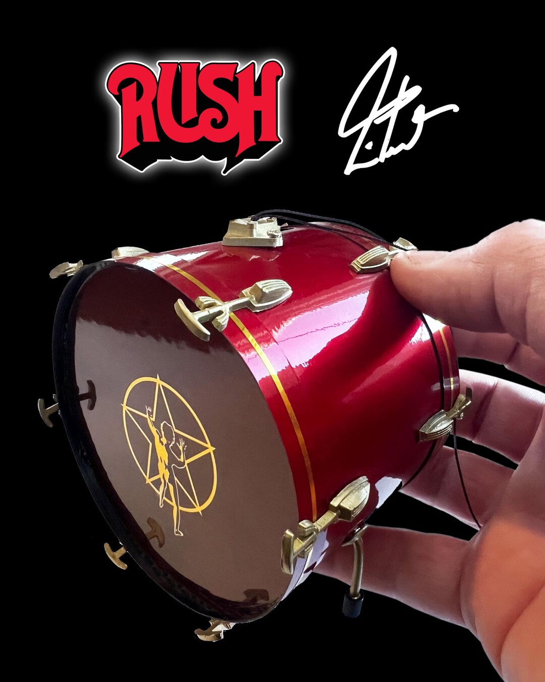 RUSH Drum Ornament - 3.5” Rush Neil Peart Starman Crimson Red Mini Bass ...