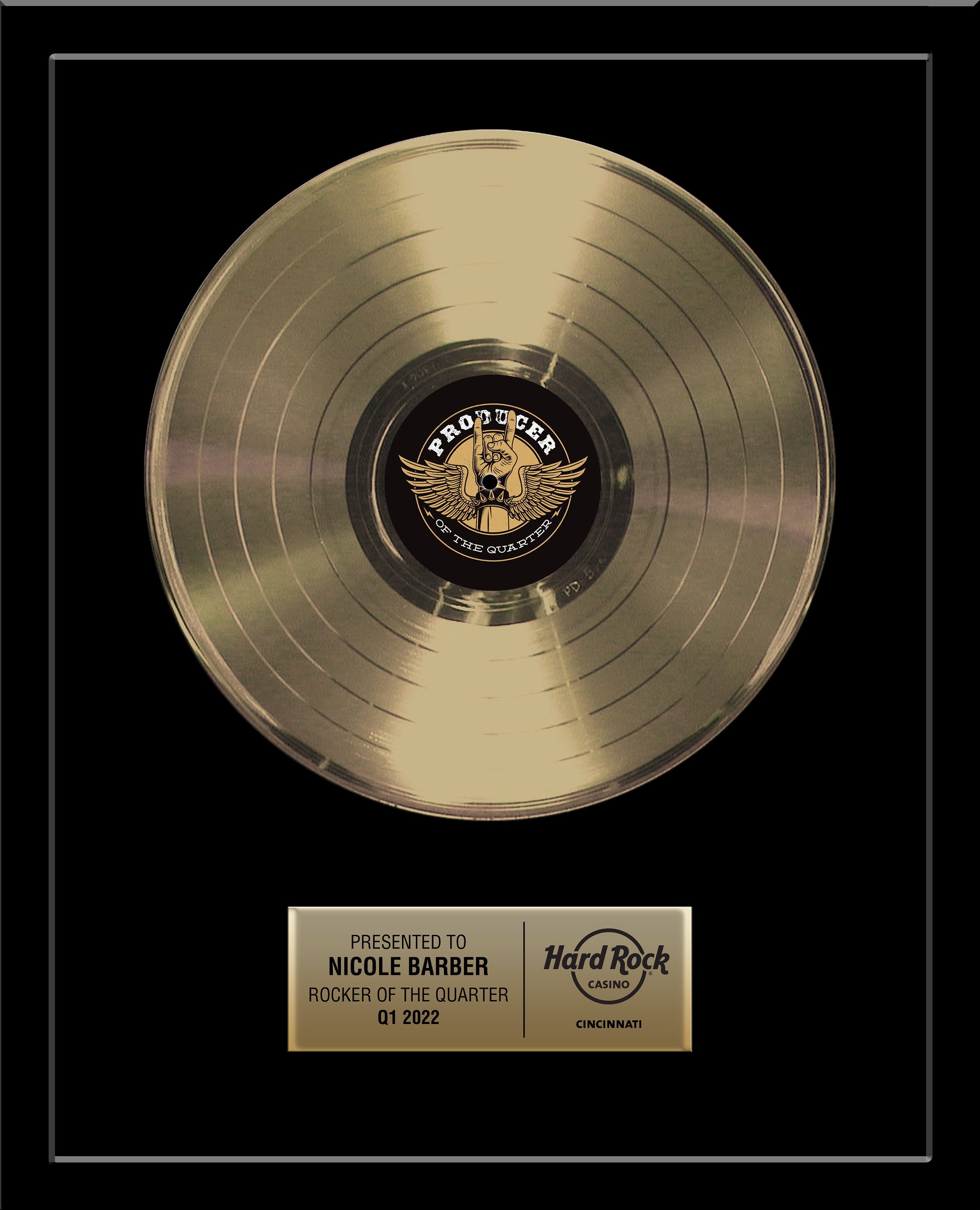REAL VINYL RECORD Gold Record Award, 18" X 22" Wood Framed Record Award ...