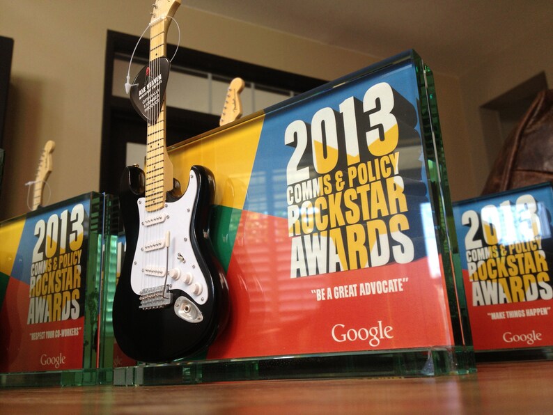 Rockstar Music Award Trophy With 10" Mini Guitar - 7" X 5" Glass Frame ...