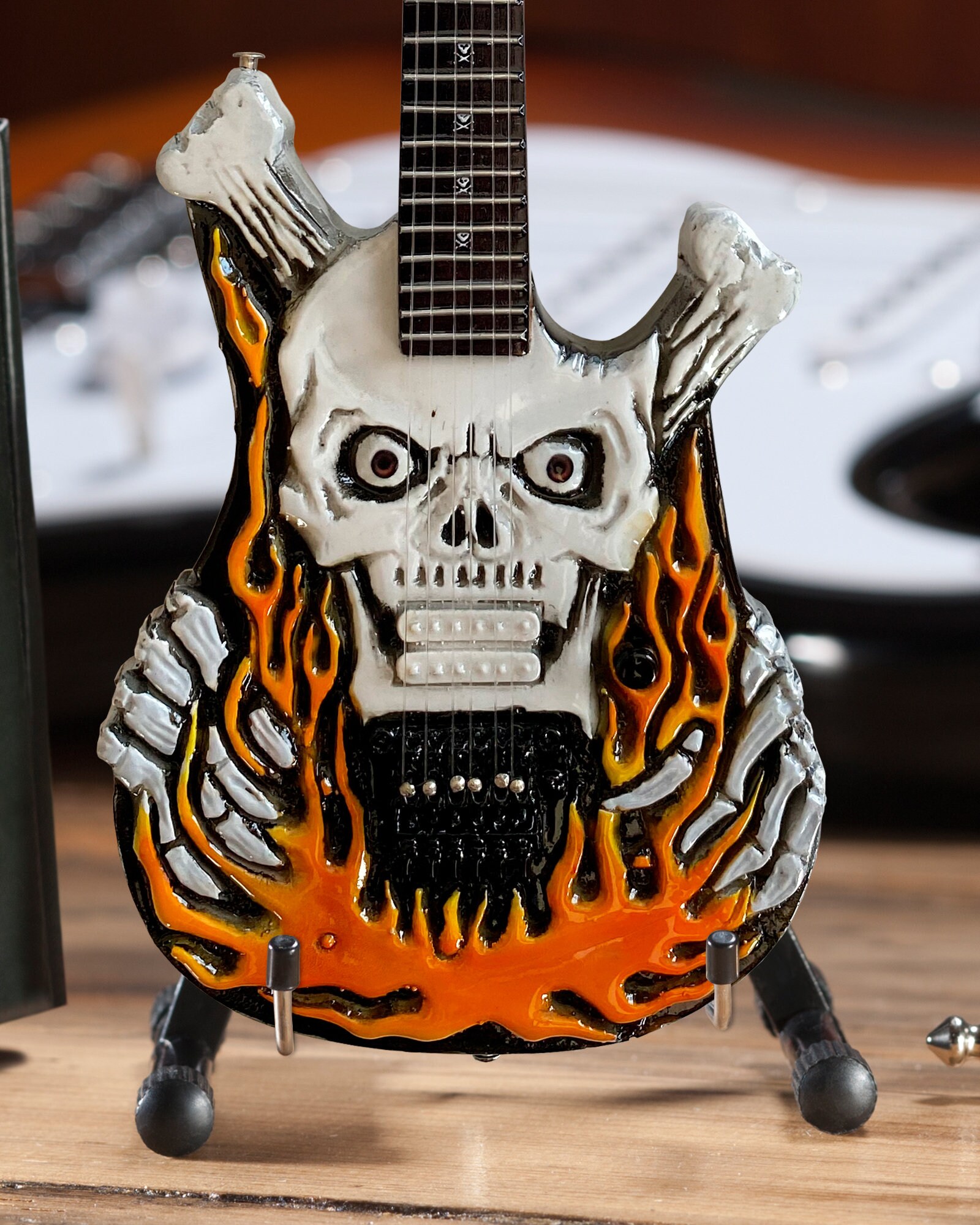 Dokken Collectible - George Lynch Carved Flaming Skull Miniature Guitar ...