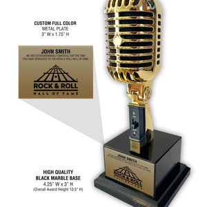 Microphone Trophy Award - Rockstar Real Metal Vintage Mic Award - Black ...
