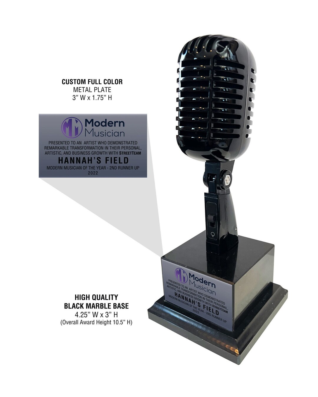 BLACK Microphone Trophy Award - Rockstar Real Metal Vintage Mic Award ...