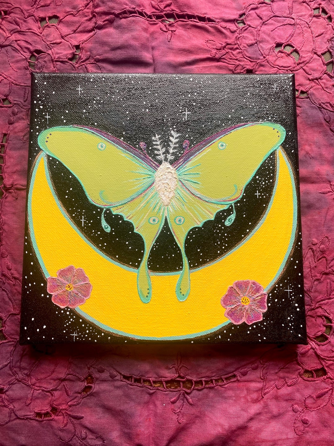Hand Painted Lunar Moth Canvas - Etsy