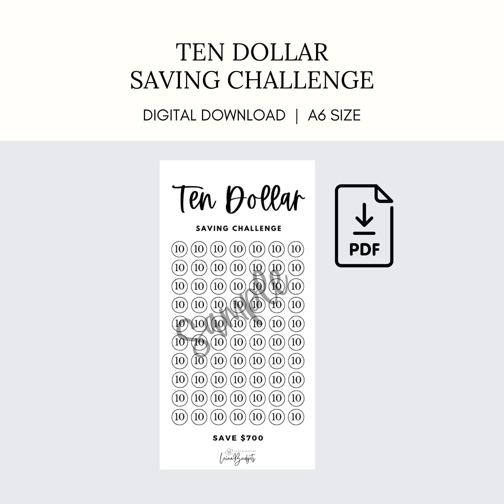 Ten Dollar Savings Challenge | Tracker| A6 Printable | Savings ...